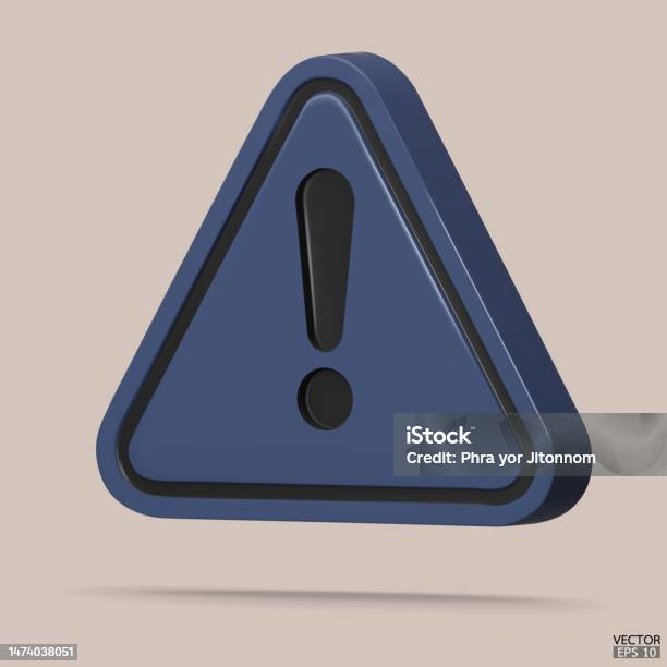 3d Panneau Davertissement Triangle Bleu Réaliste Isolé Sur Larrièreplan