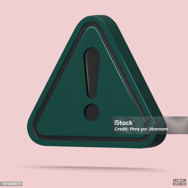 3d Panneau Davertissement Réaliste Du Triangle Vert Isolé Sur