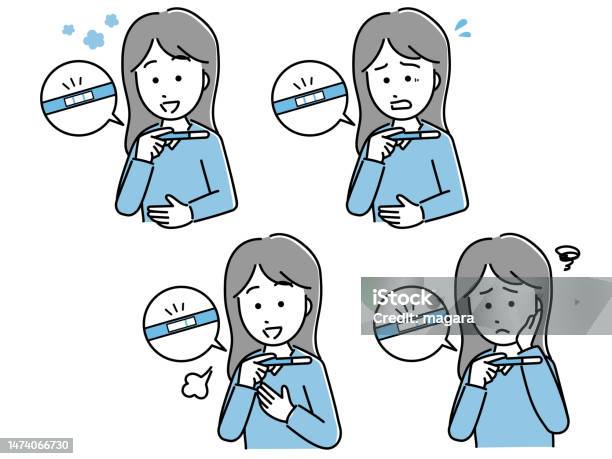 Illustration Of A Woman Testing With A Pregnancy Test Stock