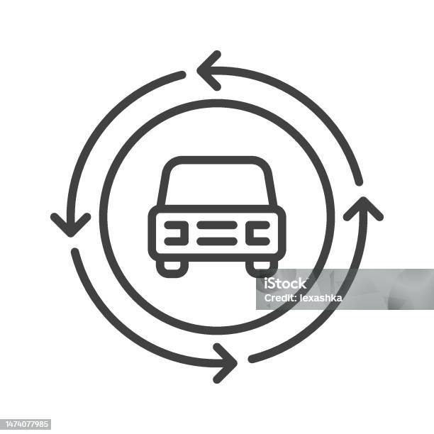 Mobil Di Dalam Lingkaran Dengan Vektor Panah Carsharing Konsep Ikon
