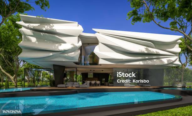 Rendering 3d Rumah Modern Dengan Bentuk Plastik Kurva Alam Bionik Foto ... Rendering 3d Rumah Modern Dengan Bentuk Plastik Kurva Alam Bionik Foto ...