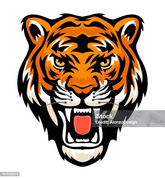 Kemarahan Harimau Kepala Harimau Mengaum Desain Kreatif Maskot