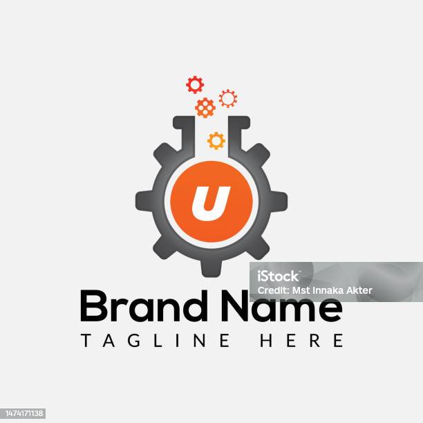 Logo Dengrenage Sur Le Modèle Lettre U Lab On U Letter Équipement