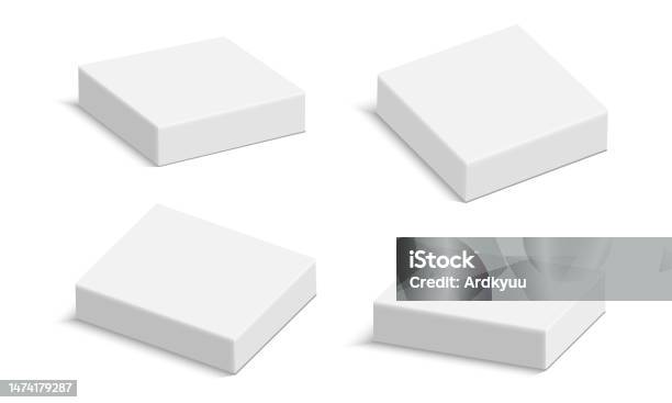Template Kotak Paket Kardus Putih Mockup Kotak Kosong Realistis Untuk