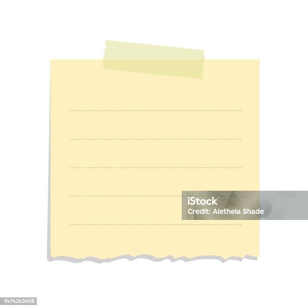 Torn Yellow Sticky Note Vector Illustration Taped Square Office Memo