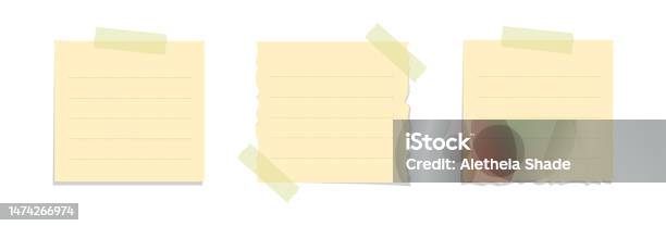 Torn Yellow Sticky Note Vector Illustration Taped Square Office Memo