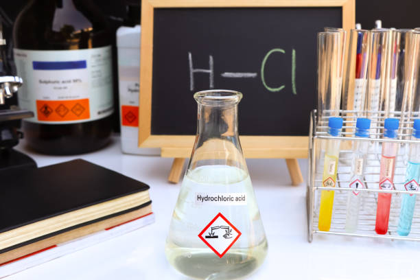 Hydrochloric acid and symbol structural formula chemical - Stock Photo