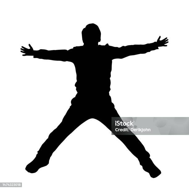 Happy Man Jumping Vector Illustration A Person Jumping With Hands Up