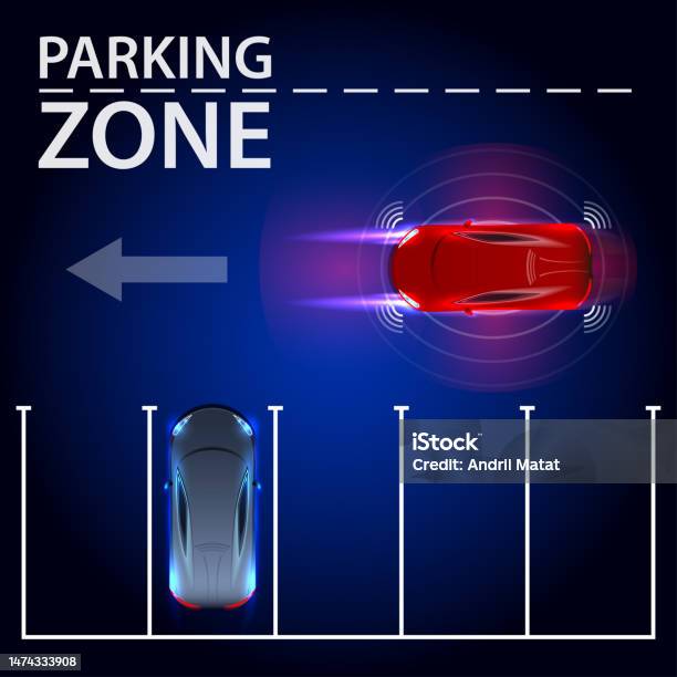 Smartes Auto Wird Automatisch Auf Dem Parkplatz Geparkt Der Blick Von ... Smartes Auto Wird Automatisch Auf Dem Parkplatz Geparkt Der Blick Von ...