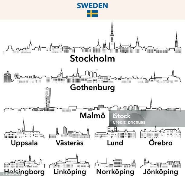 Sweden Cities Outline Skylines Vector Set Stock Illustration Download