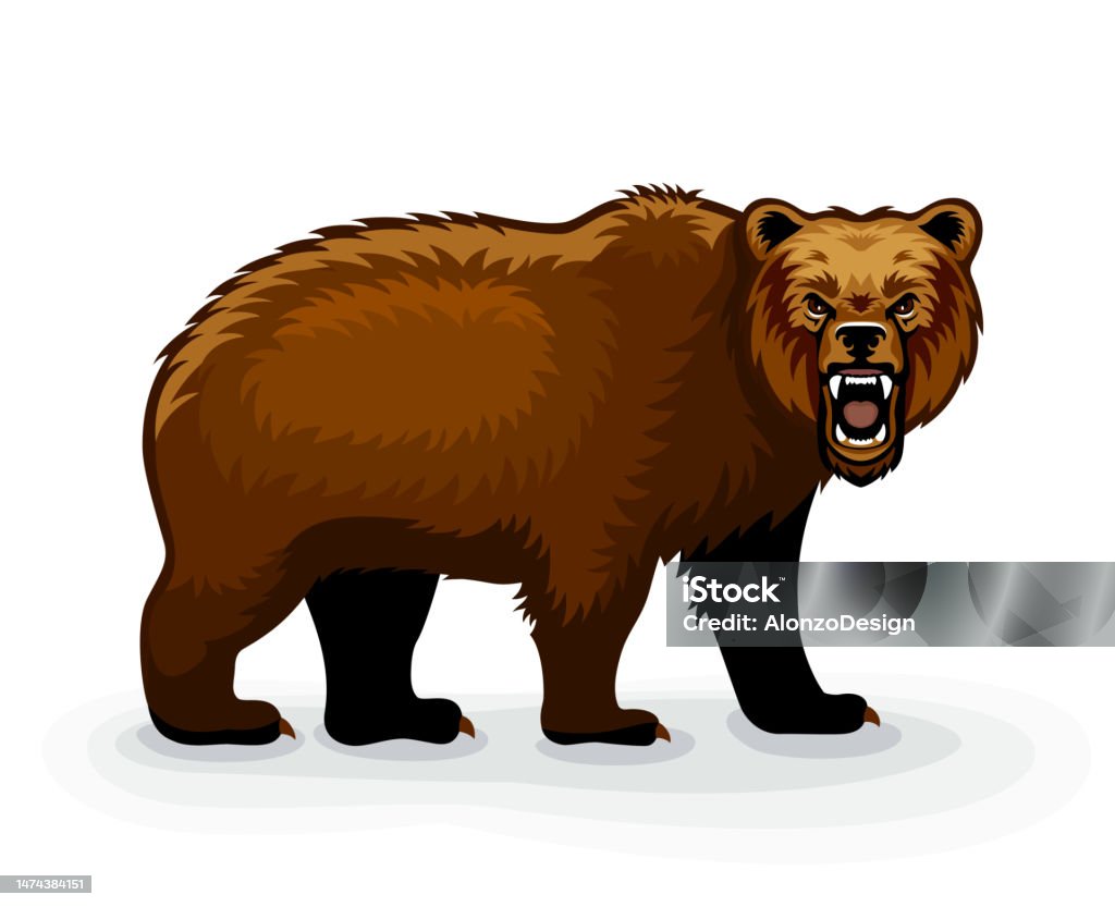 Wild Brown Bear Cartoon Character Grizzly Bear Growling Mascot Creative