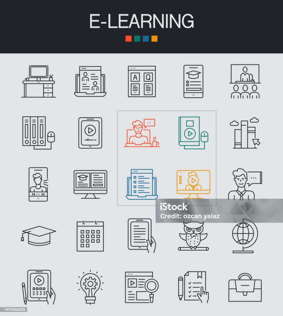 Elearning Line Icons Editable Stroke Idea E Books Distance Education