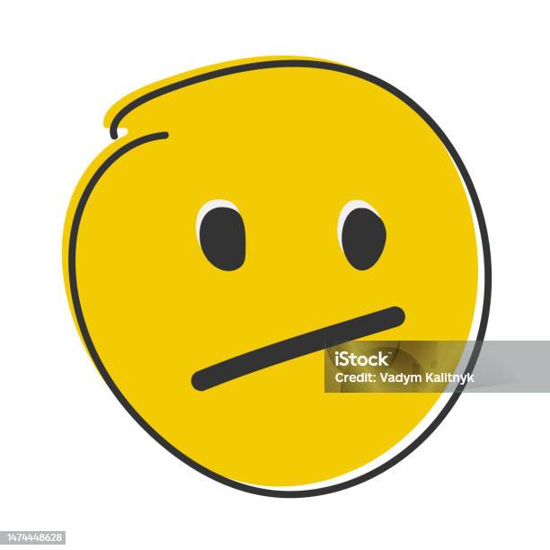 Confused Emoji Nonplussed Emoticon With Frowned Lips Hand Drawn Flat