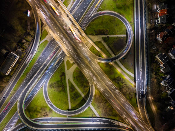 Free Stock Photo of Aerial View of Highway Intersection at Night ...