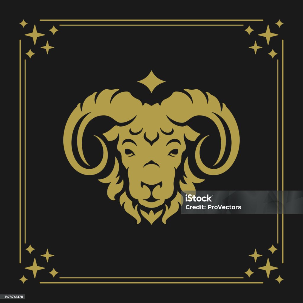 Tanda Zodiak Aries Vintage Astrologi Siluet Garis Bingkai Kartu Desain Vektor Ilustrasi Vektor