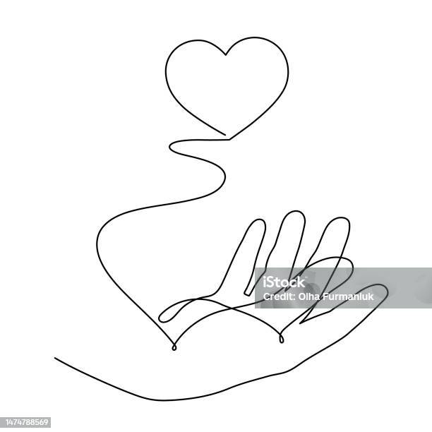 Main Avec Cœur Une Ligne Dart Concept Damour Dessin De Contour Continu