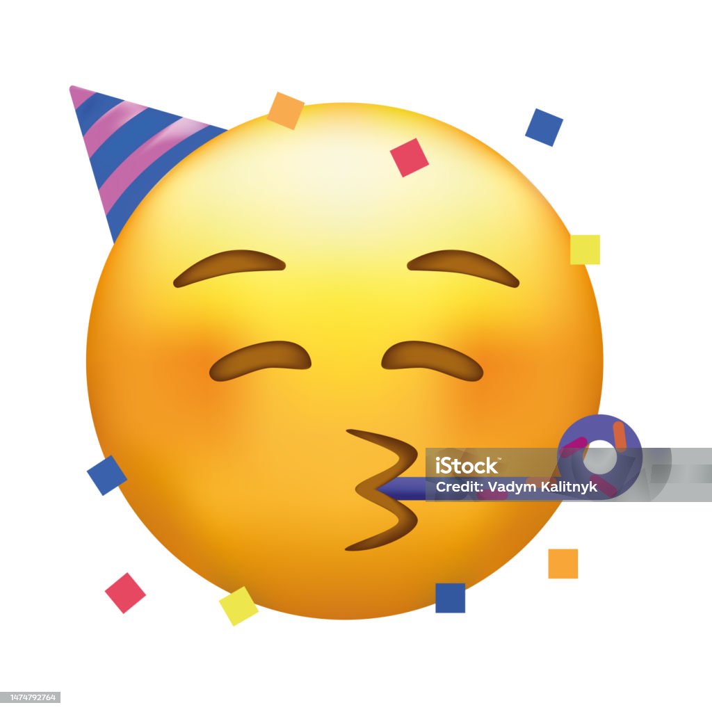 Partying Emoji Emoticon With Party Horn And Hat Stock Illustration