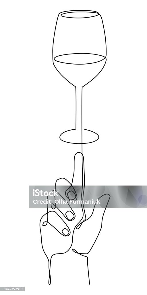 Hand Points Wine Glass One Line Artcontinuous Drawing Contourcheers Toast Festive Hand Drawn