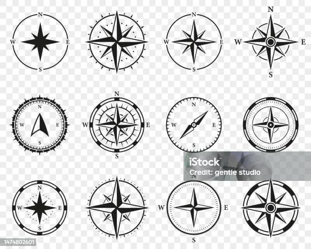 Compass Silhouette Icon Set Adventure Direction To North South West