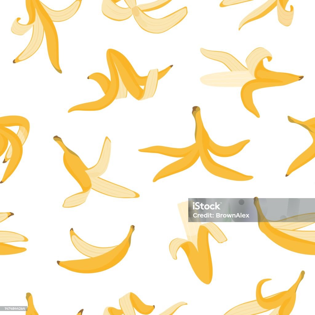Pola Kulit Pisang Seamless Print Sampah Organik Kulit Pisang Kartun Sampah Buah Kuning
