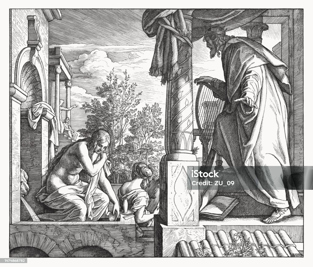 David Sees Bathsheba Bathing Woodcut 1860 Stock Illustration Download
