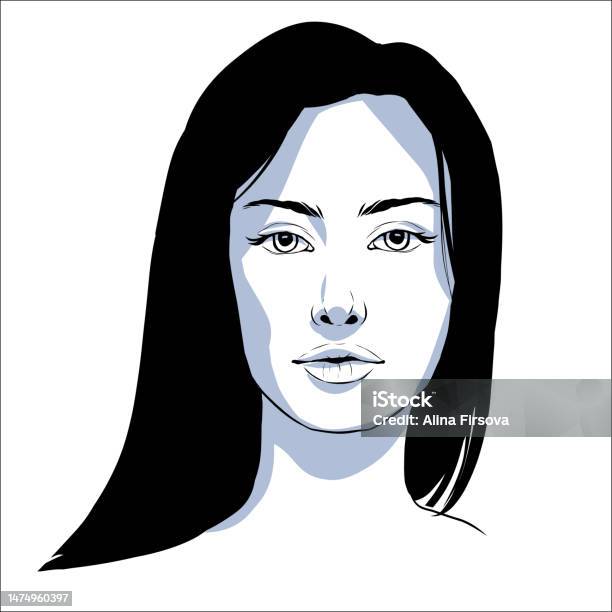 Vector Portrait Of Beautiful Woman In Black And White Gentle Silhouette