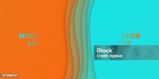 Orange Abstract Wave Shapes Paper Cut Background Trendy 3d Design Stock