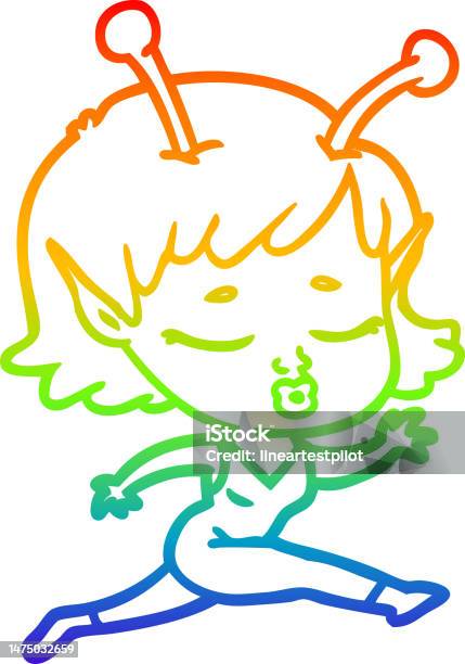 Dessin Au Trait Dégradé Arcenciel Dun Dessin Animé Mignon De Fille