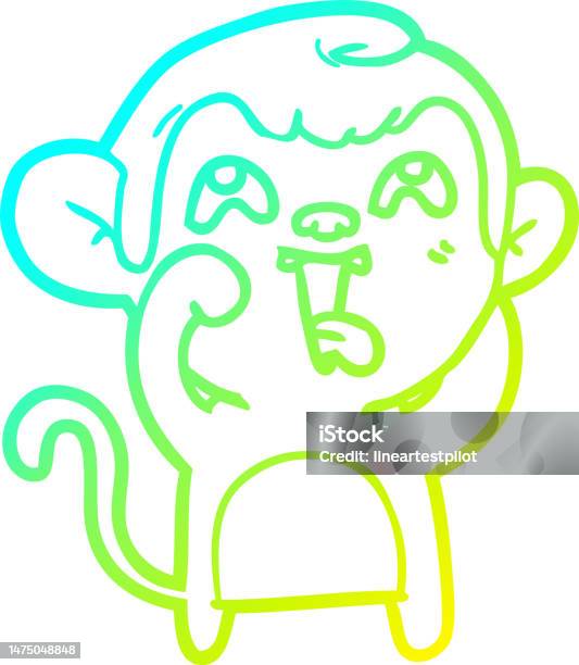 Dessin Au Trait Dégradé Froid Dun Singe De Dessin Animé Fou Vecteurs