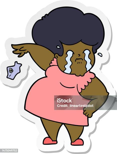 Autocollant Dune Femme En Pleurs De Dessin Animé Laissant Tomber Un