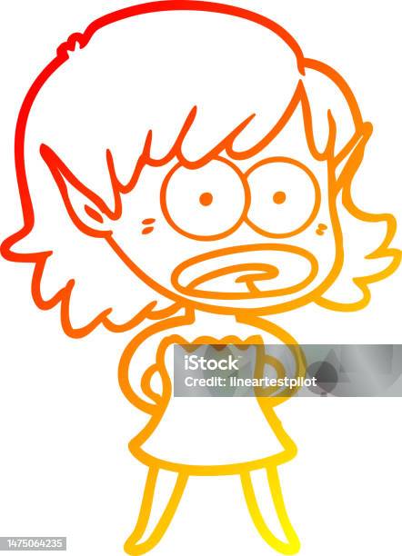 Dessin Au Trait Dégradé Chaud Dune Fille Elfe Choquée Par Un Dessin