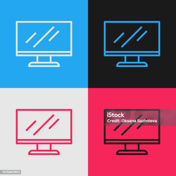 Garis Seni Pop Ikon Layar Monitor Komputer Terisolasi Pada Latar