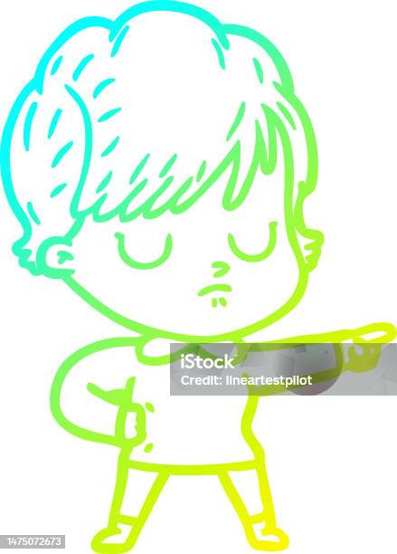 Dessin Au Trait Dégradé Froid Dune Femme De Dessin Animé Vecteurs