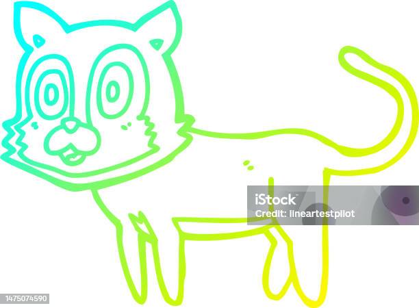 Dessin Au Trait Dégradé Froid Dun Chat De Dessin Animé Heureux Vecteurs