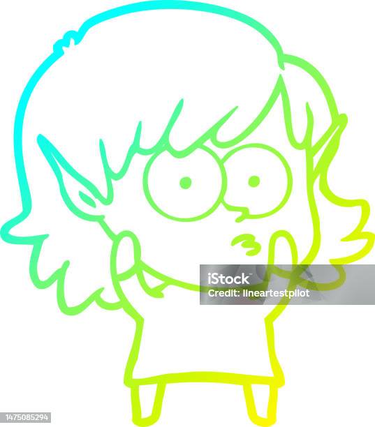 Dessin Au Trait Dégradé Froid Dune Fille Elfe De Dessin Animé Regardant
