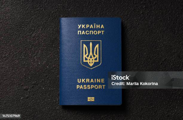 Ukrainian Blue Foreign Biometric Passport With A Chip On A Black