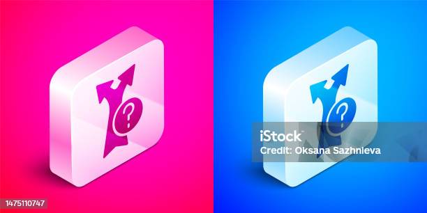 Ikon Isometric Arrow Terisolasi Pada Latar Belakang Merah Muda Dan Biru