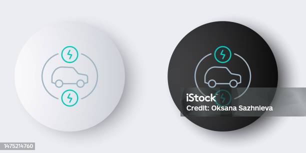 Line Electric Car Dan Ikon Pengisian Kabel Listrik Terisolasi Pada