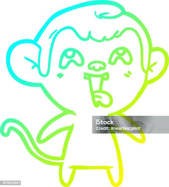 Dessin Au Trait Dégradé Froid Dun Singe De Dessin Animé Fou Vecteurs