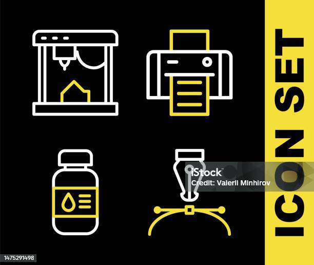 Atur Garis Printer Ujung Pulpen Botol Tinta Dan Ikon Printer 3d Vektor ... Atur Garis Printer Ujung Pulpen Botol Tinta Dan Ikon Printer 3d Vektor ...