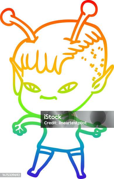 Dessin Au Trait Dégradé Arcenciel Dune Jolie Fille Extraterrestre De