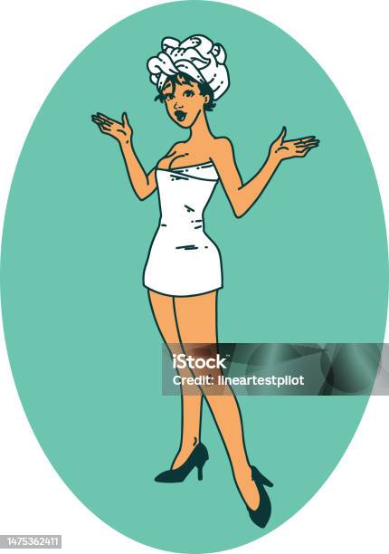 Ilustración De Tatuaje Al Estilo Tradicional De Una Chica Pinup En