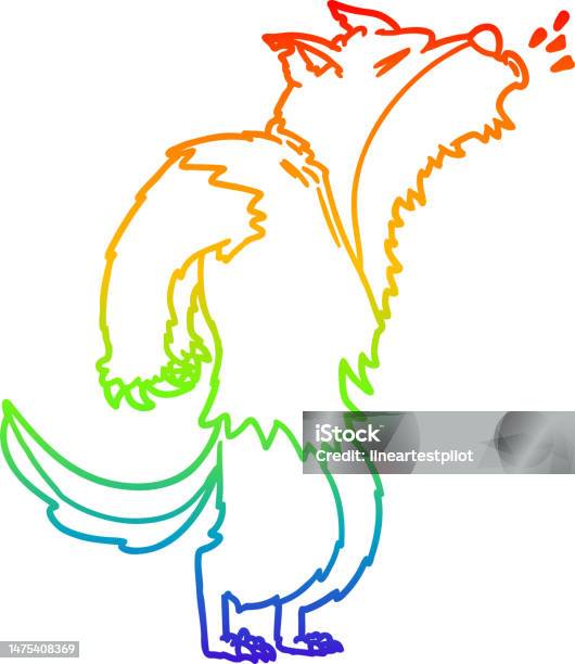 Dessin Au Trait Dégradé Arcenciel Dun Loupgarou Hurlant De Dessin Animé