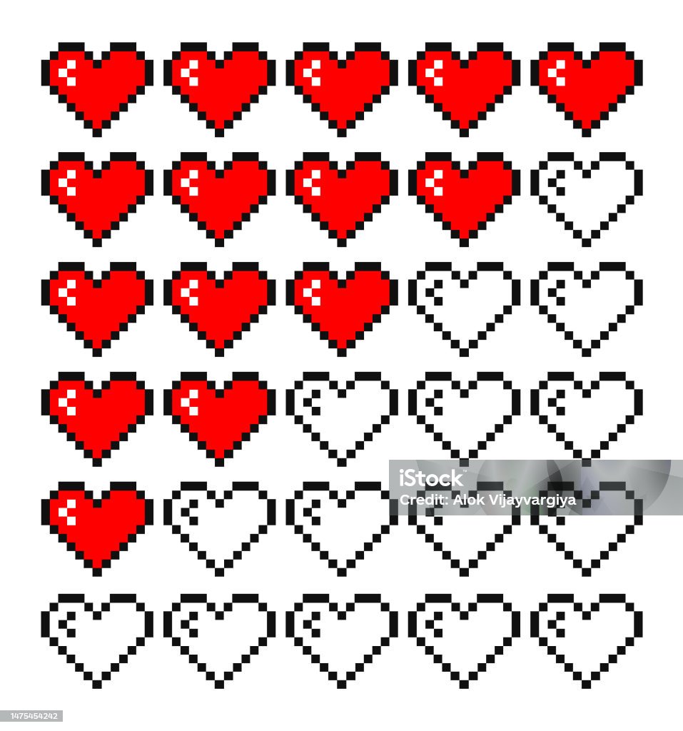Jeu Dillustrations Vectorielles De Barre De Vie De Cœur De Pixel