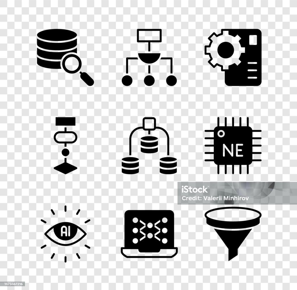 Set Server Algorithm Neural Network Artificial Intelligence Ai Funnel Filter And Data Icon