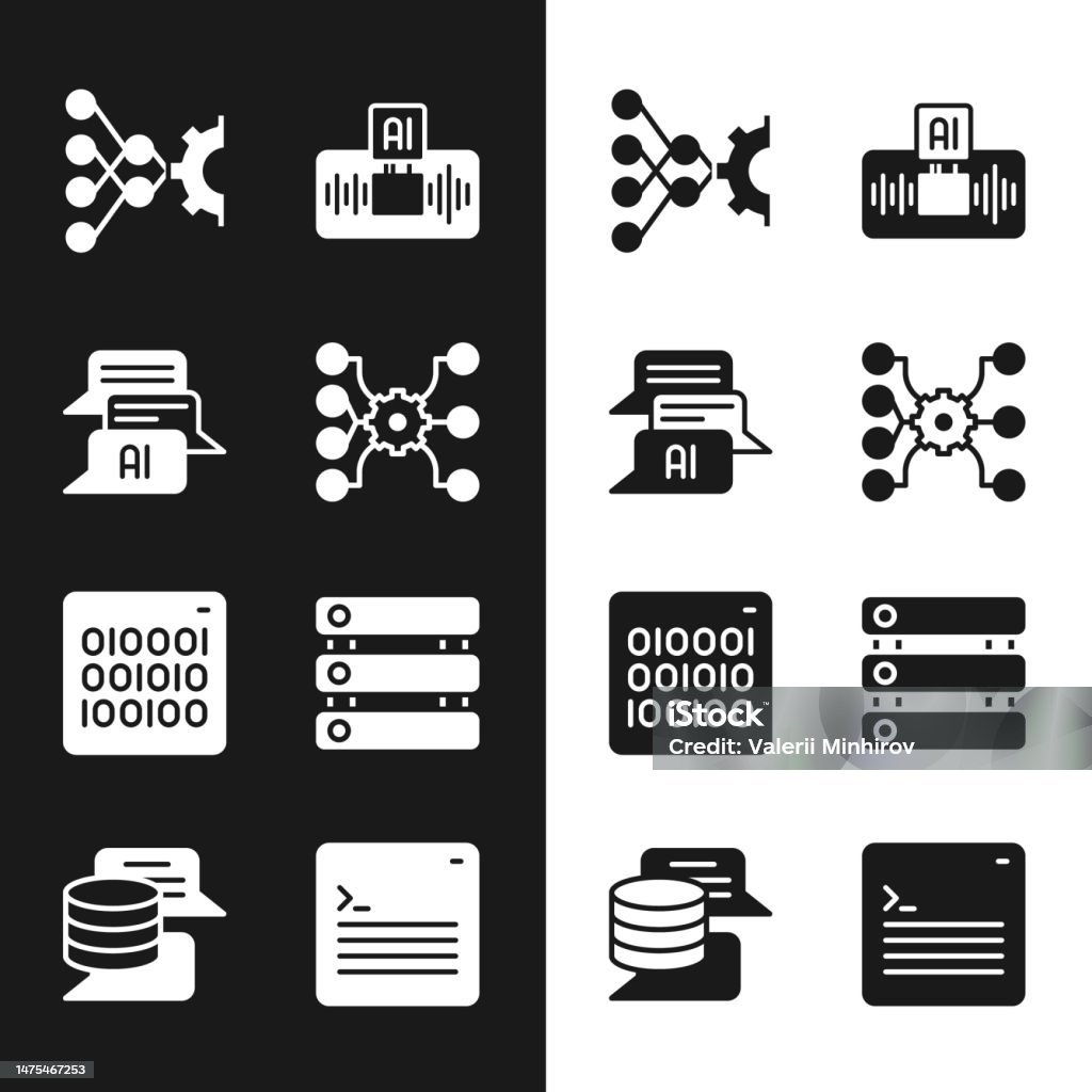 Set Neural Network Chat Bot Artificial Intelligence Ai Binary Code Server Data Web Developer