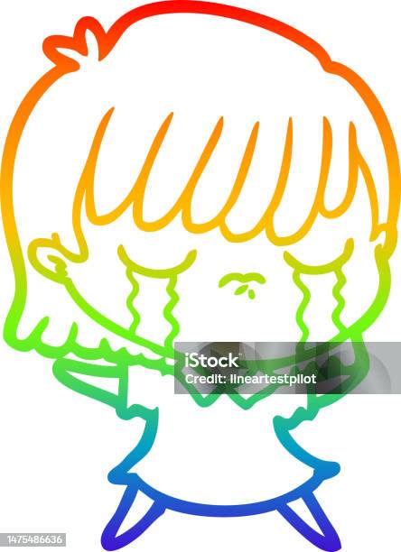 Dessin Au Trait Dégradé Arcenciel Dune Femme De Dessin Animé Pleurant
