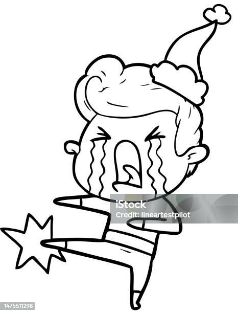 Dessin Au Trait Dessiné À La Main Dun Homme En Pleurs Portant Un