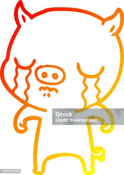 Dessin Au Trait Dégradé Chaud Dun Cochon De Dessin Animé Pleurant