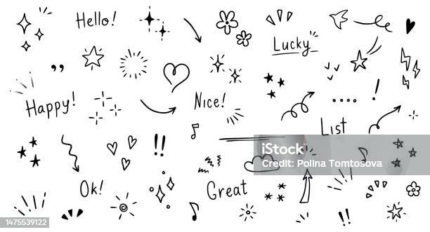 Doodle Mignons Éléments De Ligne De Stylo À Paillettes Doodle Coeur